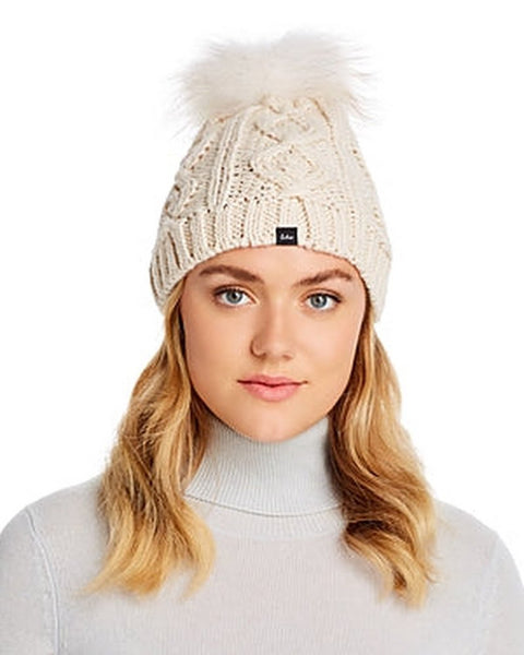 Echo Asiatic Raccoon Fur Pom-Pom Cable-Knit Beanie – Vanessa Jane