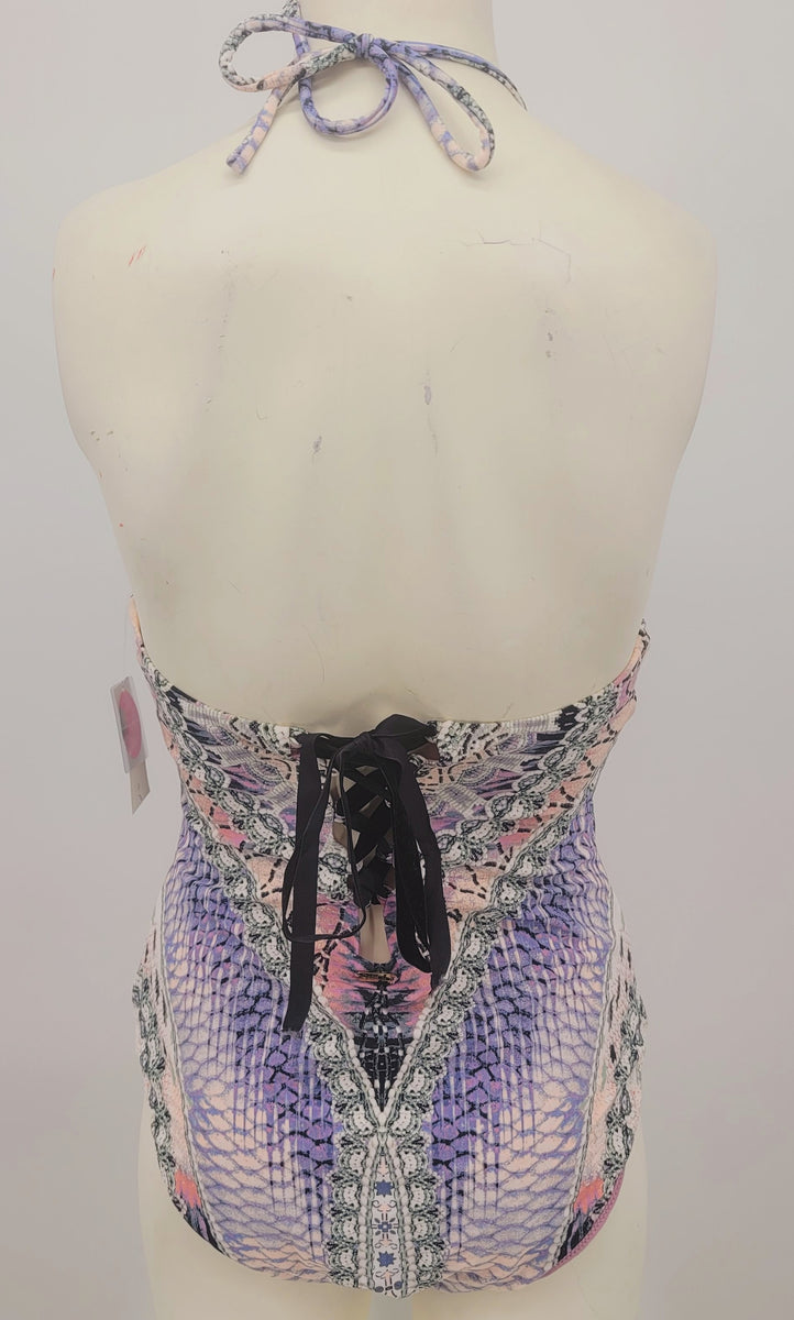 Raisins Tulum Shores Dazed Printed Lace-Up Plunging One-Piece Swimsuit – Vanessa Jane