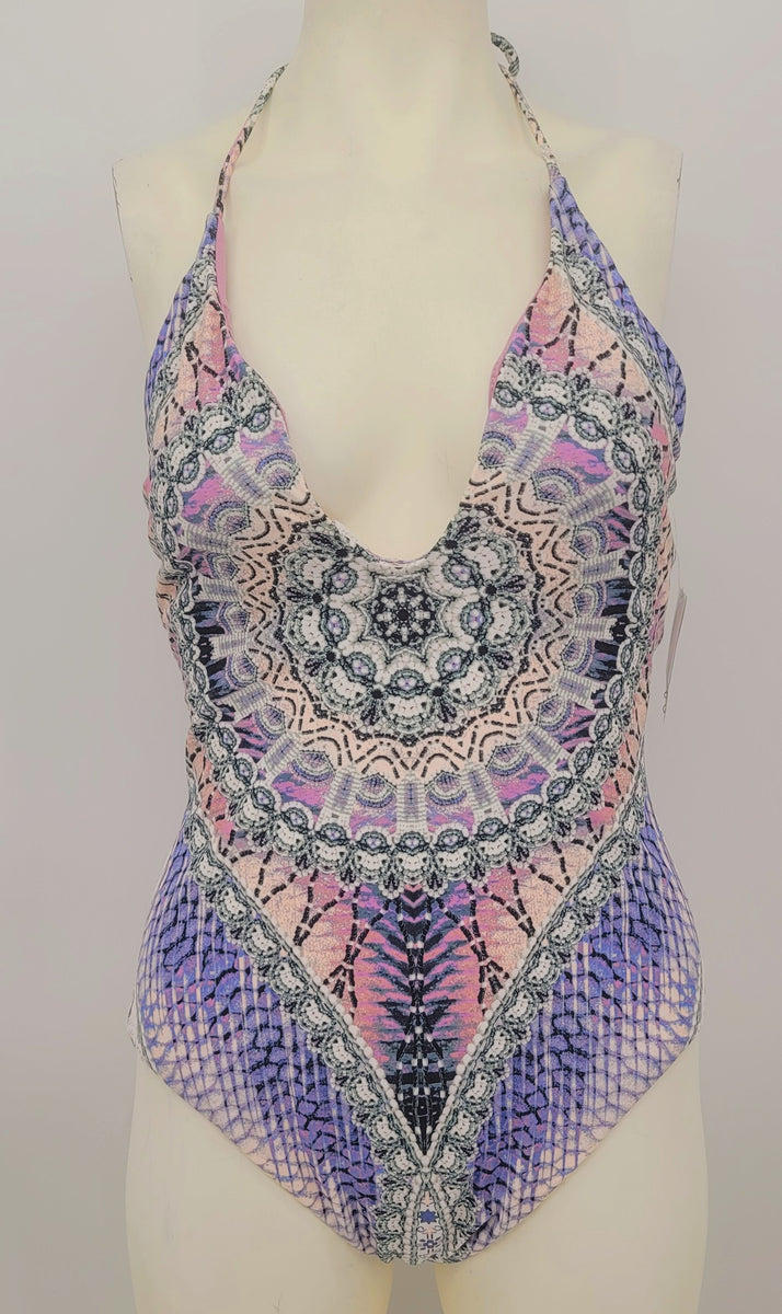 Raisins Tulum Shores Dazed Printed Lace-Up Plunging One-Piece Swimsuit – Vanessa Jane